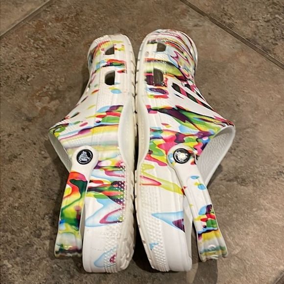 CROCS | Shoes | Crocs White Watercolor Paint Drip Slipon Clog Sandals ...